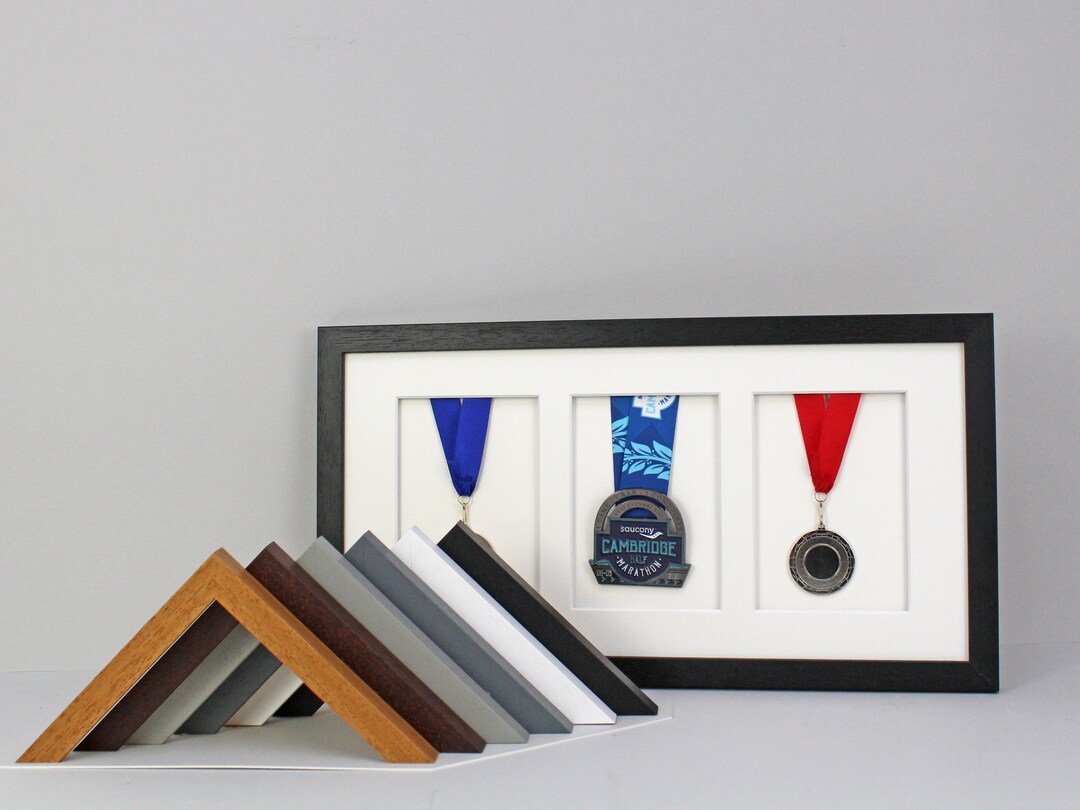 Medal Display Frame for Three Medals. 25x50cm. Perfect Gift for Runners ...