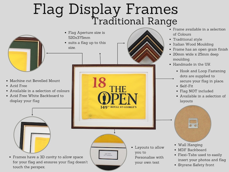 Personalised Golf Flag Display Frame, With Text Box and Two Photographs ...