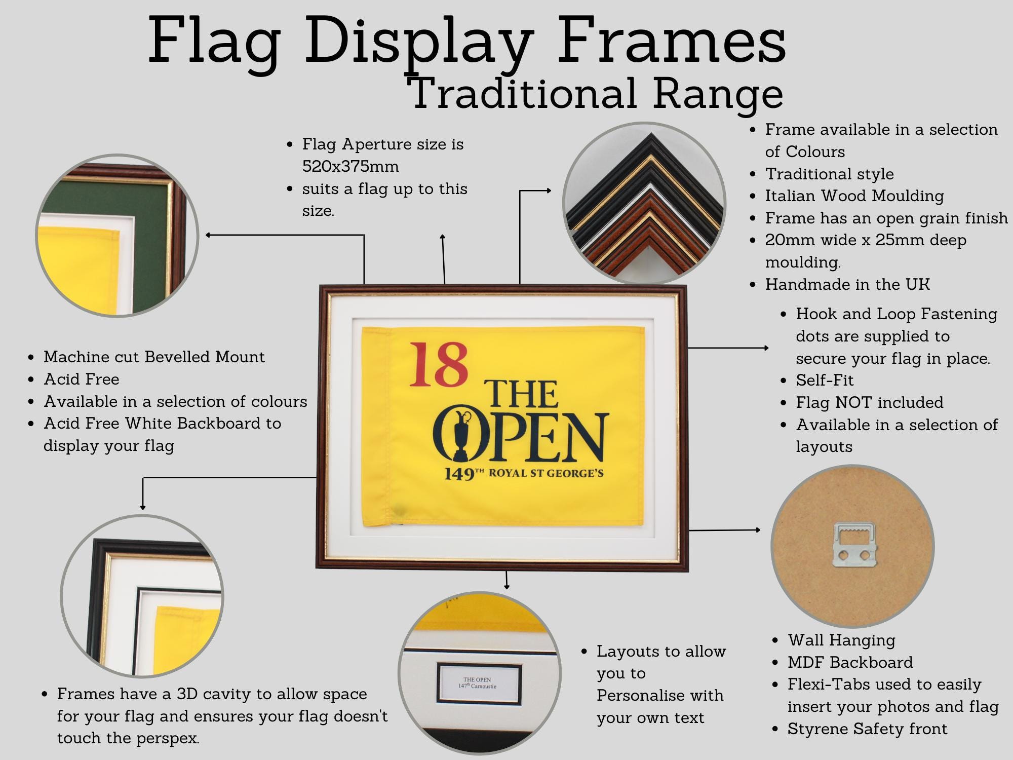 Personalised Golf Flag Display Frame, With Text Box and Two Photographs ...