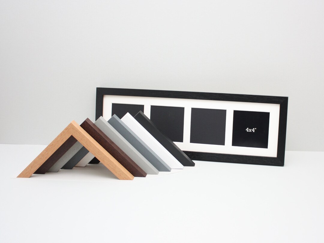Multi Aperture Photo Frame. Holds Four 4x4" Photos. 15x50cm. Wooden ...