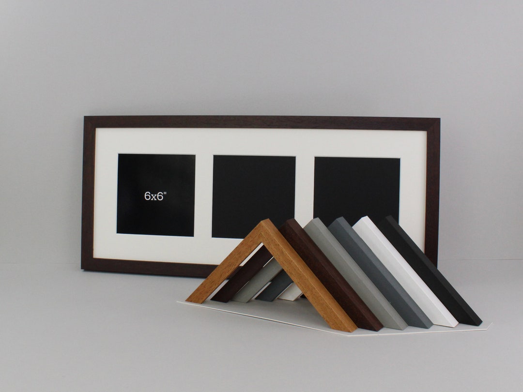 Multi Aperture Photo Frame. Holds Three 6x6" Photos. 25x60cm. Wooden ...