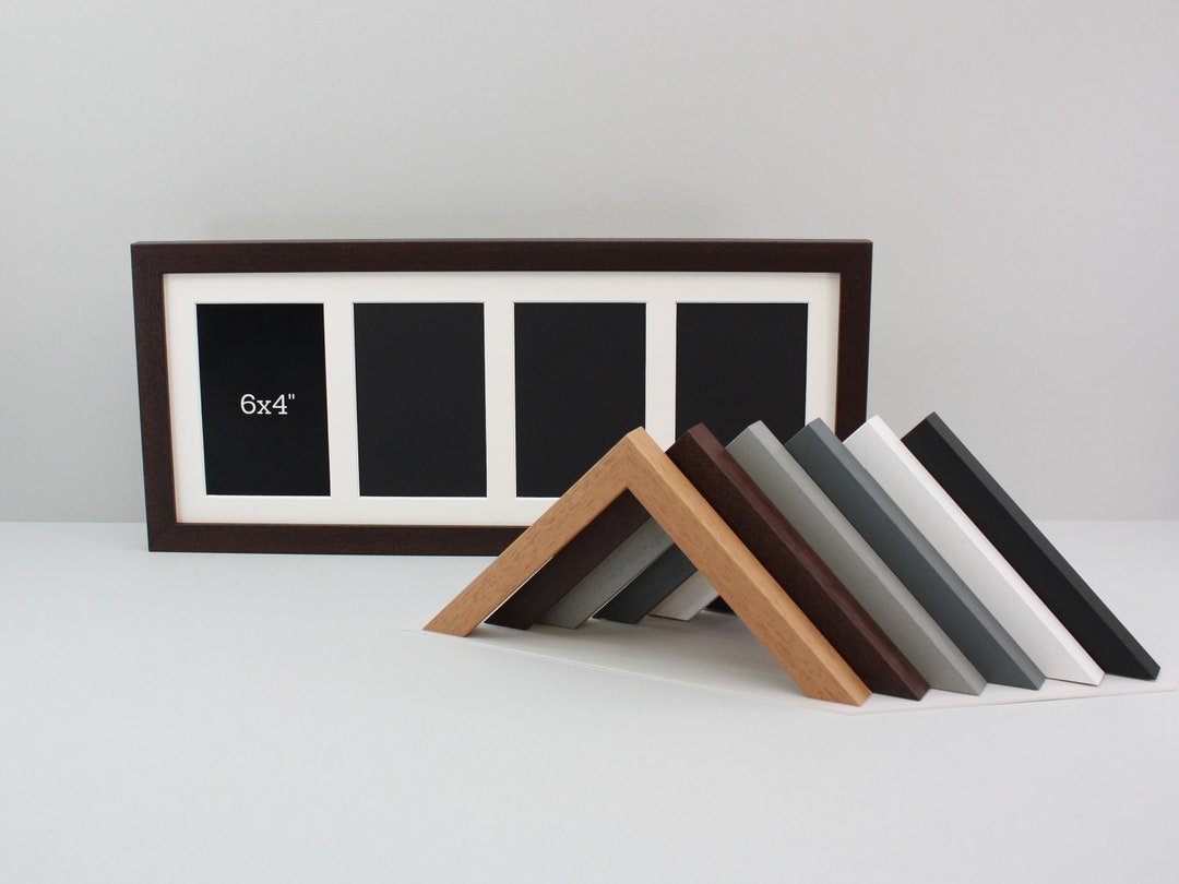 Multi Aperture Photo Frame. Holds Four 6x4" Photos. 20x50cm. Wooden ...