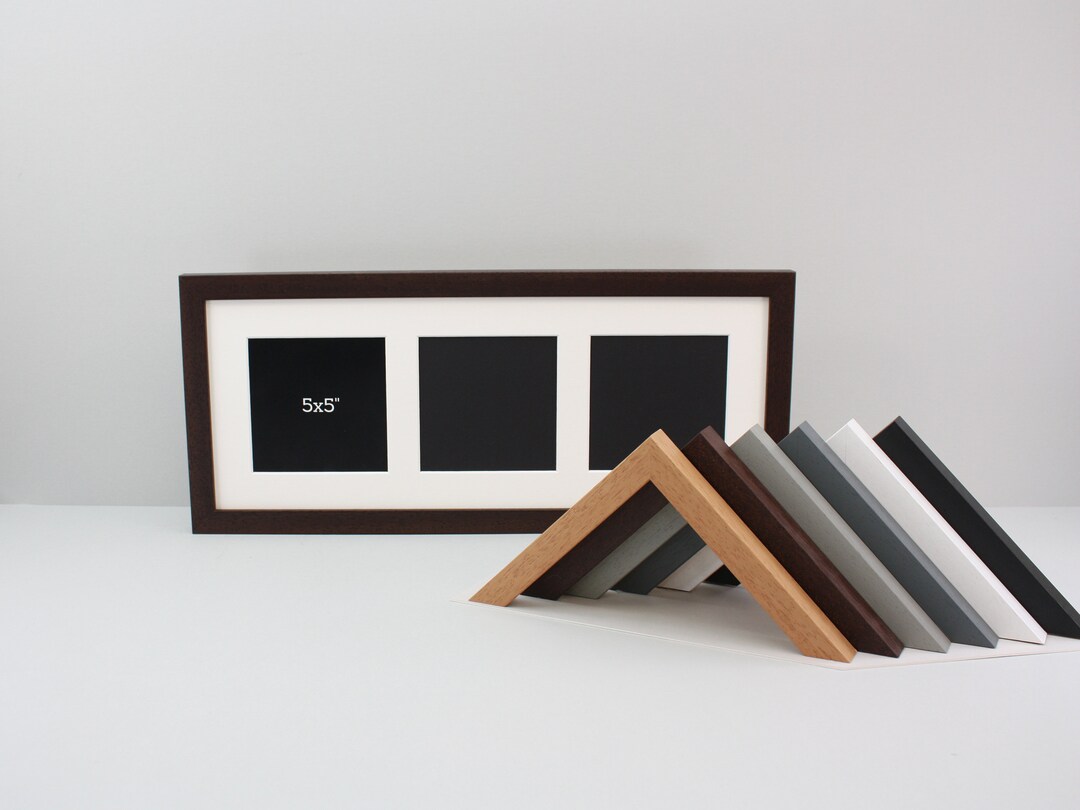Multi Aperture Photo Frame. Holds Three 5x5" Photos. 20x50cm. Wooden ...