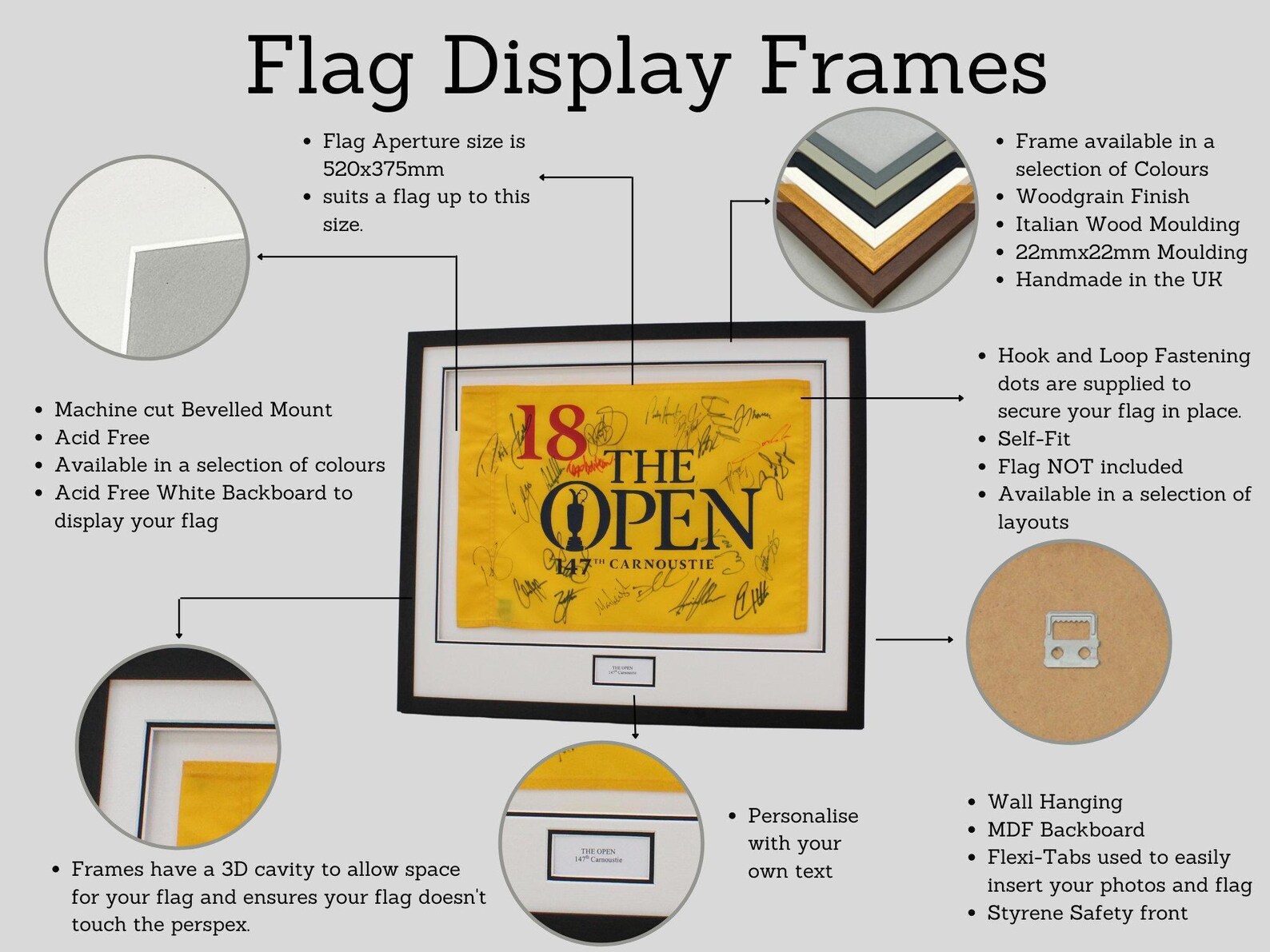 Flag Display Frame, With Two Photographs. 60x60cm. Perfect for Golf ...