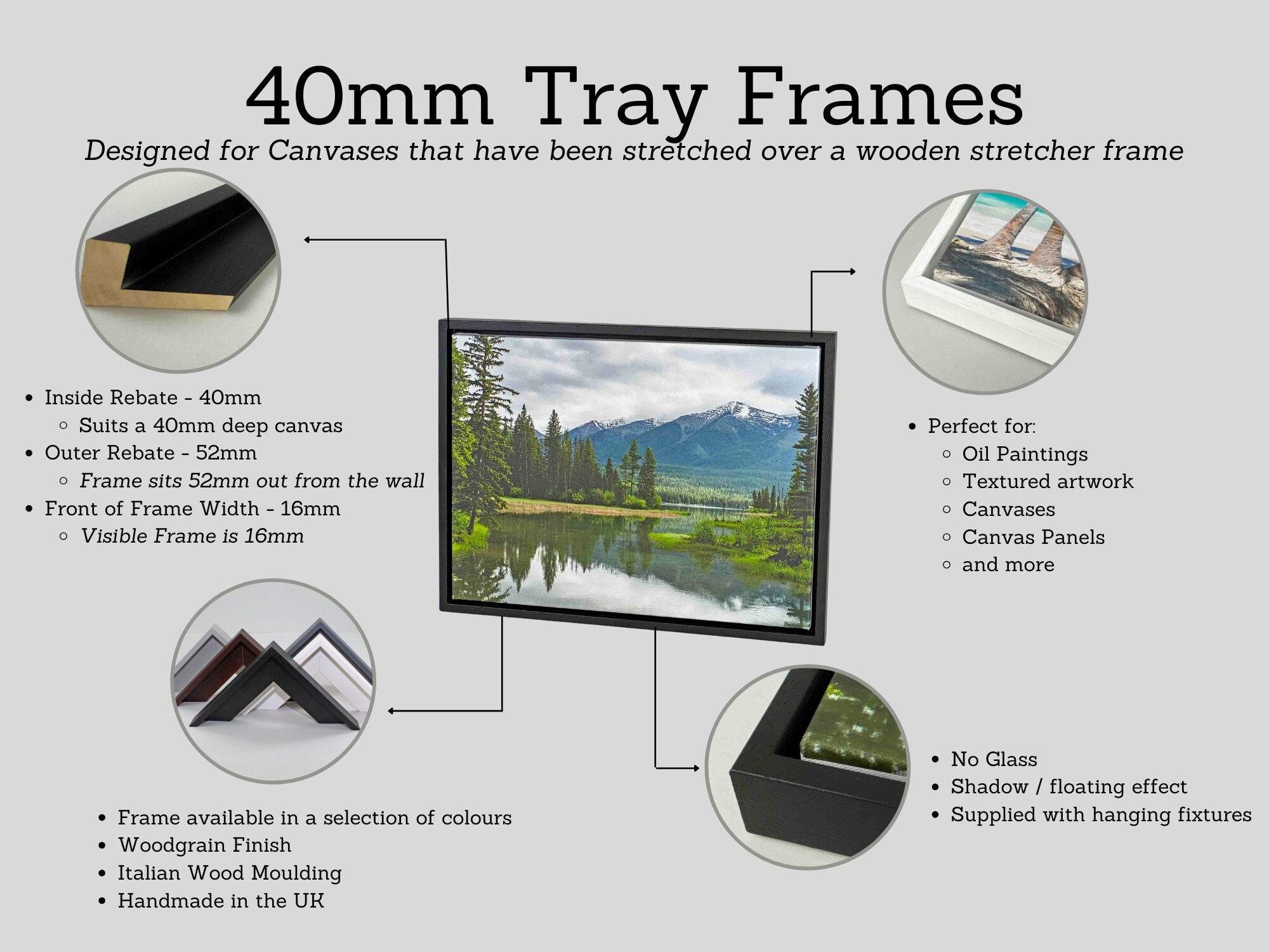 Deep Canvas Tray Frames. 40mm Deep. Five Different Colour Options ...