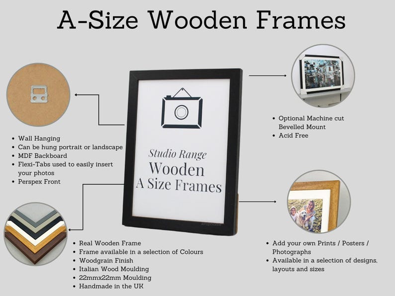 A2, A3, A4, A5, A6 Size - Wooden Picture Frames, Photo Frame, Poster ...