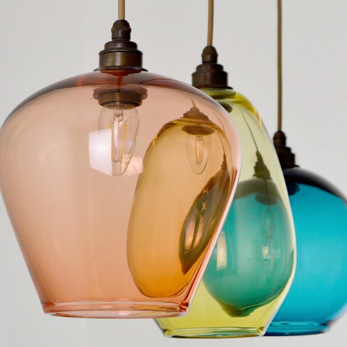 Coloured Glass Pendant Lights. Hand Blown Glass Pendants. | Etsy
