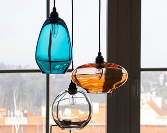 Three Light Cluster Pendant. Dining Room Chandelier. Hand Blown Glass ...
