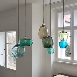 Dining Room Chandelier. Hand Blown Glass Pendant Lights. Custom Light ...
