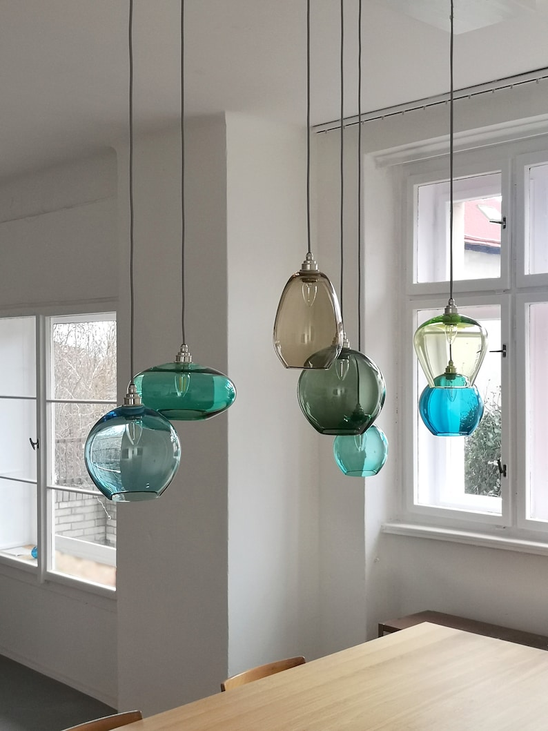 Dining Room Chandelier. Hand Blown Glass Pendant Lights. - Etsy