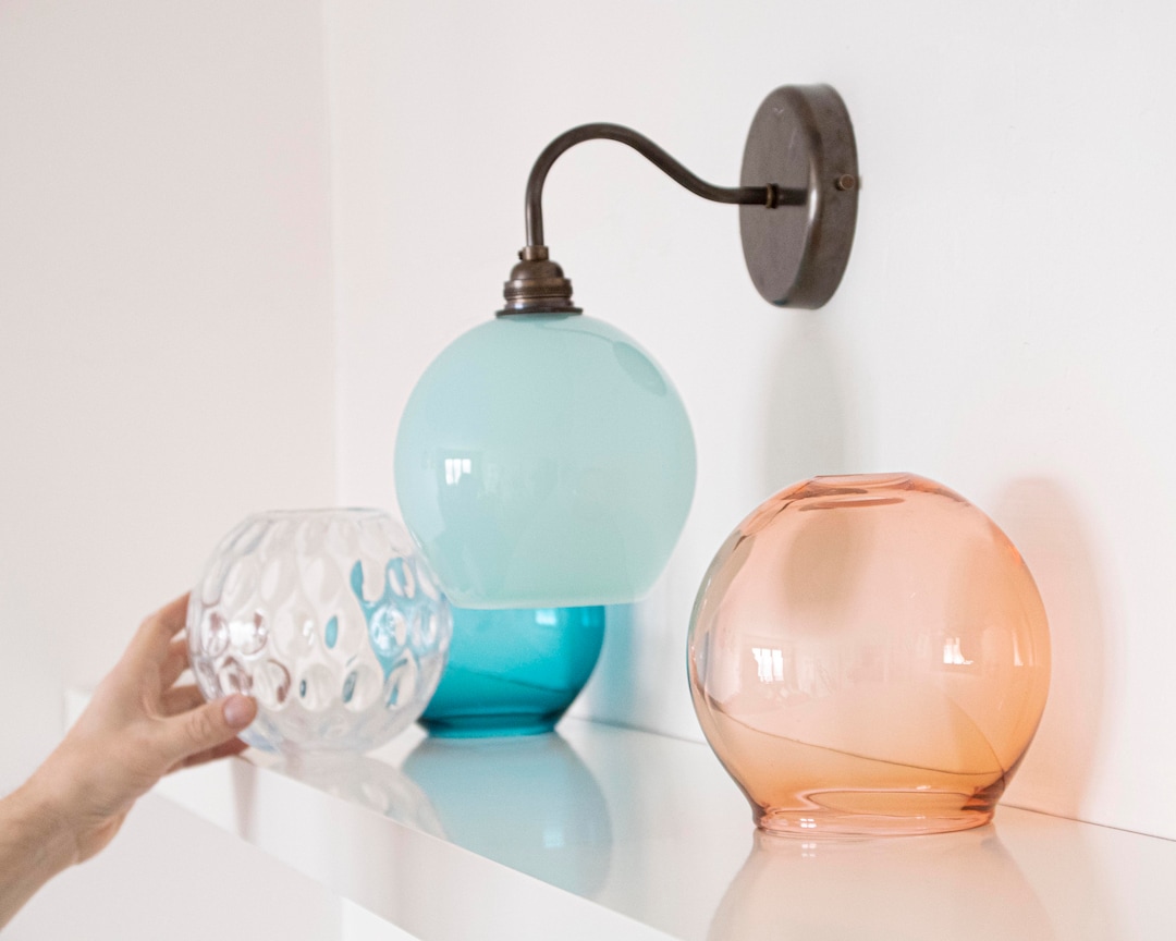 Hand Blown Globe Glass Wall Sconce Lighting, Colored Shade - Etsy