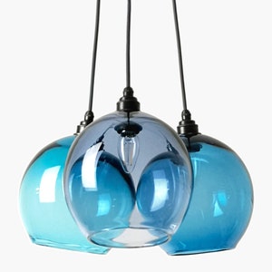 Blue Glass Lighting Cluster. Hand Blown Glass Pendant Lights. Mid ...