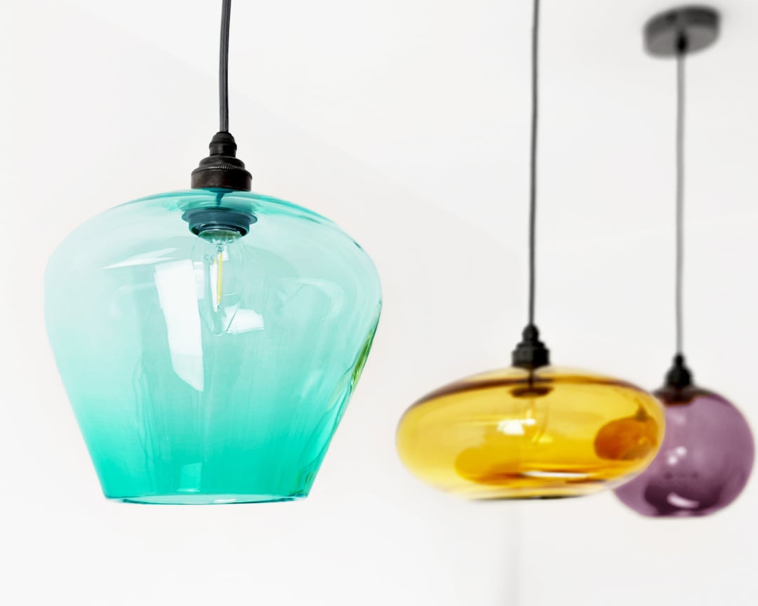Colored Glass Pendant Lights. Hand Blown Glass Pendant Lights. Kitchen ...