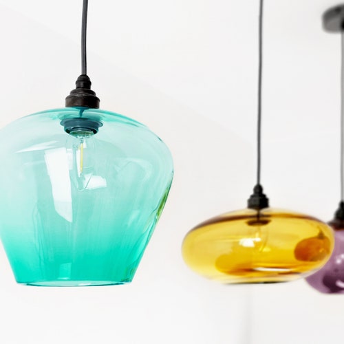 Colored Glass Pendant Lights. Hand Blown Glass Pendant Lights. - Etsy