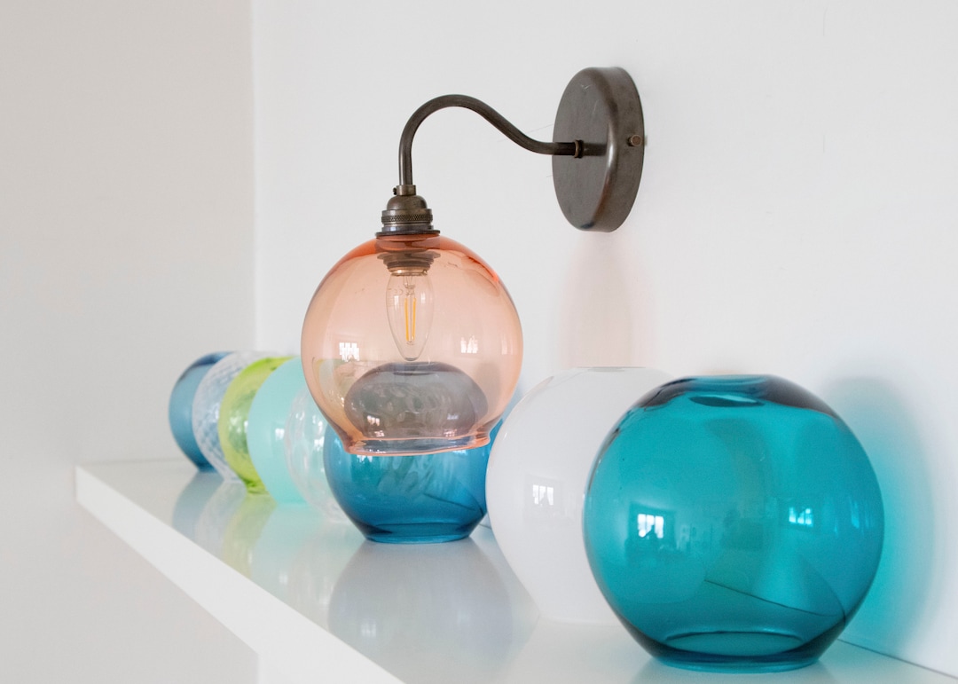Hand Blown Glass Globe Wall Sconce - Colored Lighting - Etsy