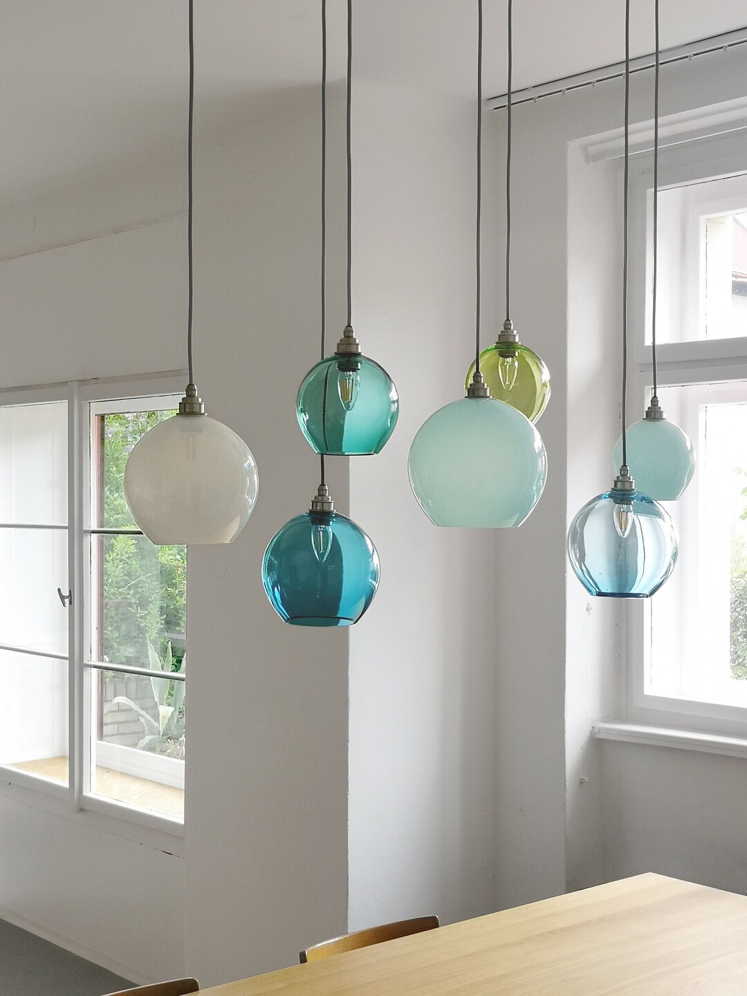 Custom Blown Glass Lighting. Blown Glass Chandelier. Dining Table ...
