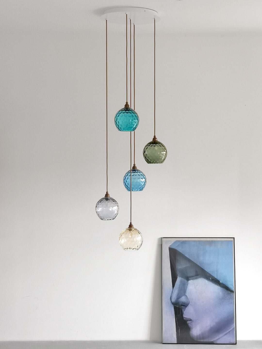 Stairwell Pendant Lighting / Glass Globe Chandelier / Multi Colored ...