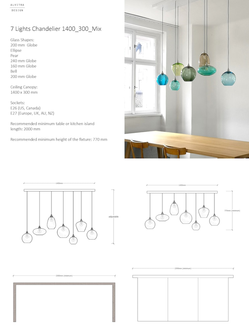 Dining Room Chandelier. Hand Blown Glass Pendant Lights. - Etsy