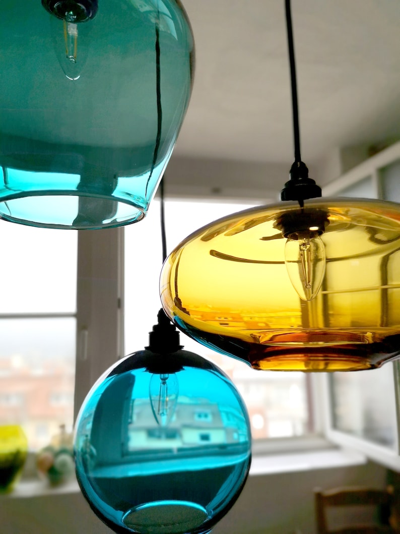Cluster Pendant Lighting. Hand Blown Glass Pendant Lights. | Etsy UK