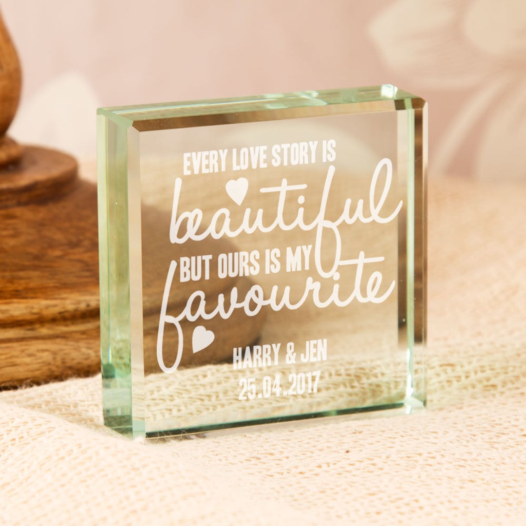 Personalised Love Story Jade Glass Block - Engraved Glass, Jade Glass ...