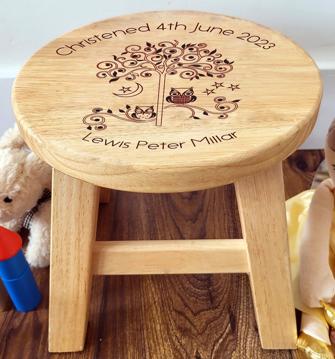 Laser Engraved Child Stool With Name Owl Design Personalised - Etsy UK