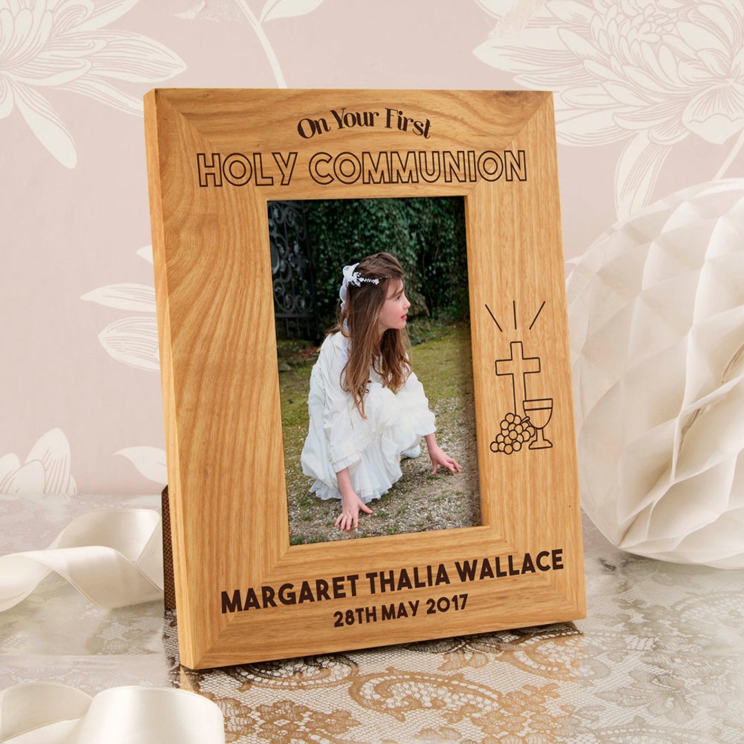 First Holy Communion Oak Photo Frame Personalised Name Photo Frame ...