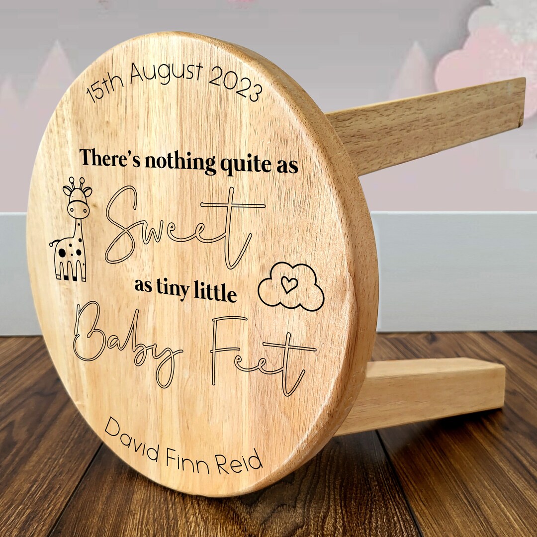 Baby Feet Wooden Keepsake Stool for Boy or Girl | Personalised Baby ...