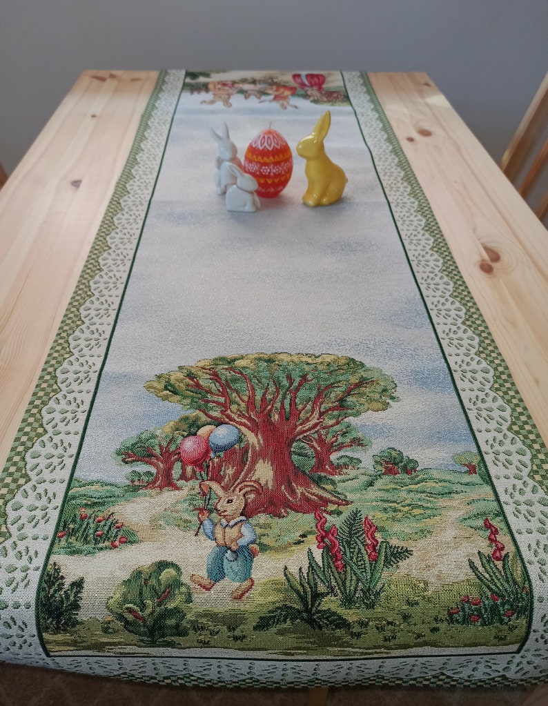 Easter Table Runners Golden Thread Tapestry Fabric Easter Bunny Floral Holiday Naperon - Etsy