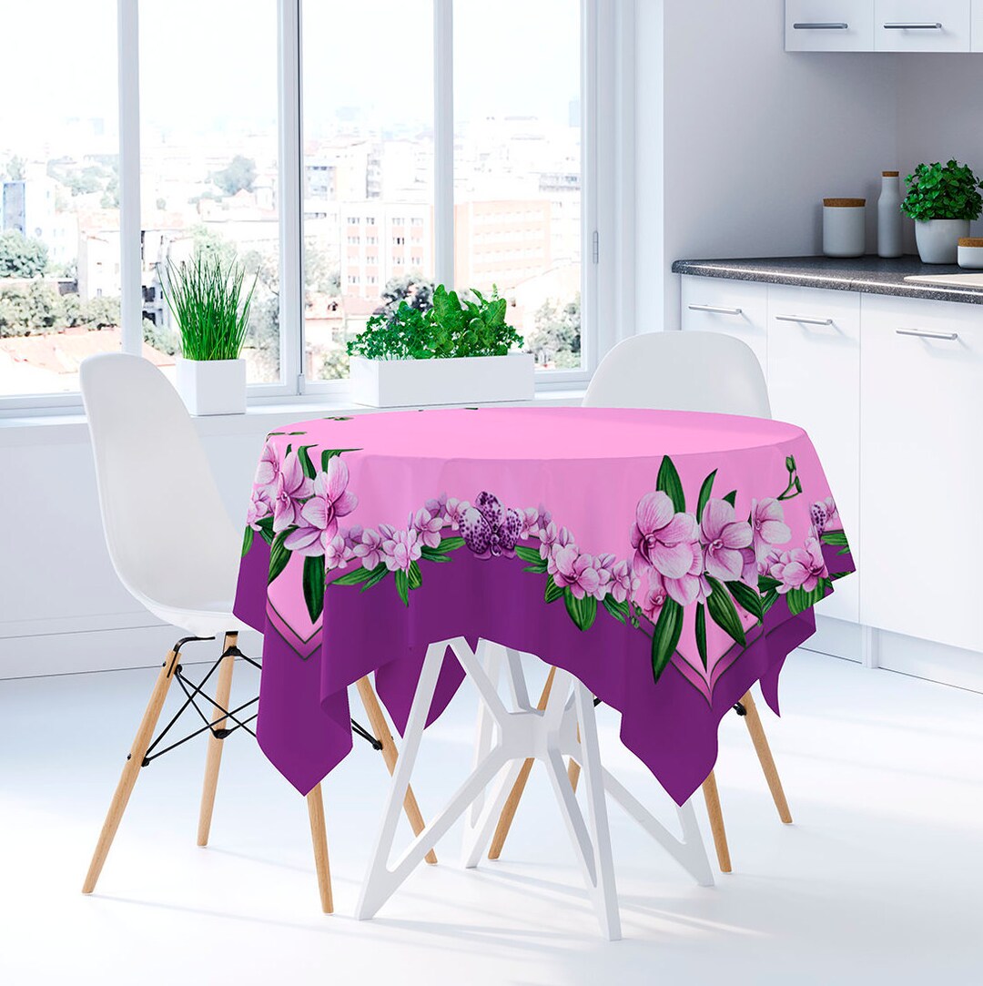 Fabric Tablecloth Flowers Orchid Flower Design Pink Square Tablecloths ...