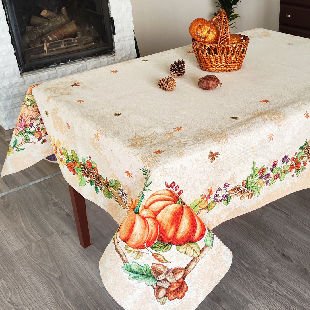 Thanksgiving Pumpkin Fall Tablecloth Rectangular Square Fabric Tapestry ...