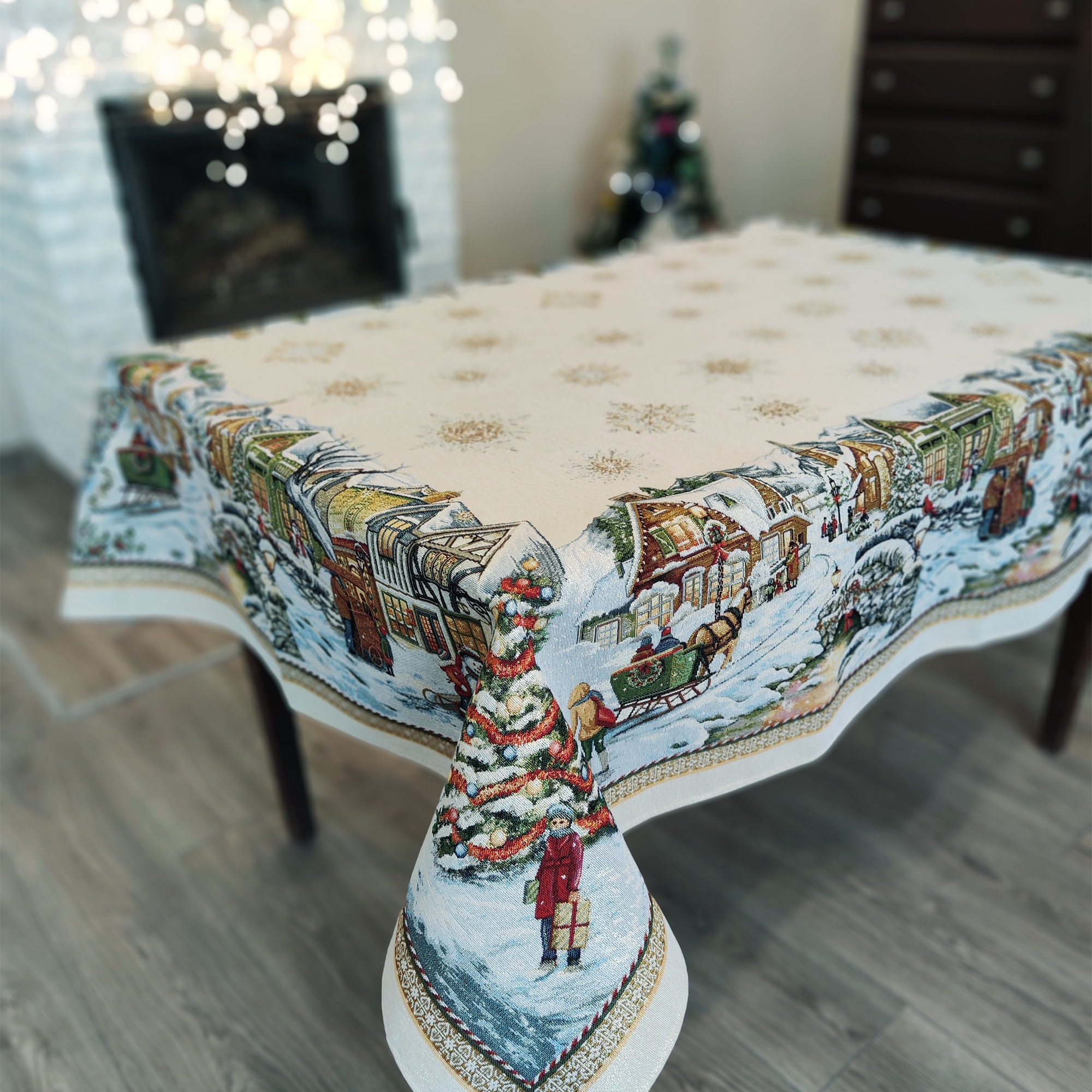 Luxury Christmas Block Print Tablecloth Rectangular, Fabric Tapestry ...