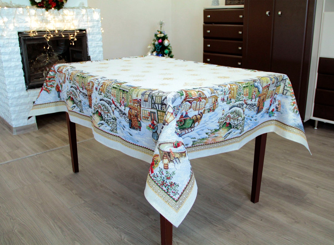 Luxury Christmas Block Print Tablecloth Rectangular, Fabric Tapestry ...