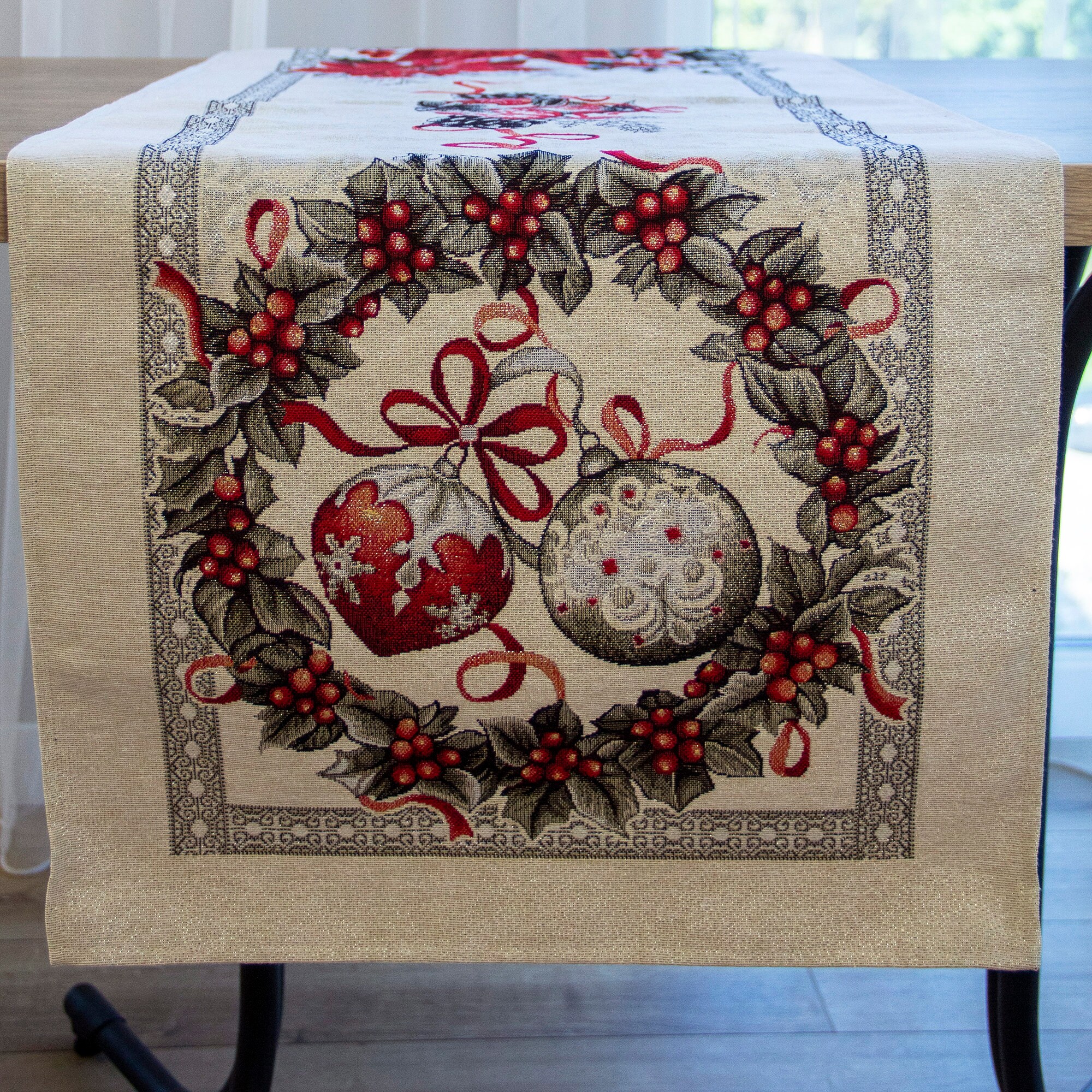 Table Runner Christmas Fabric Tapestry Rectangular With Silver - Etsy ...