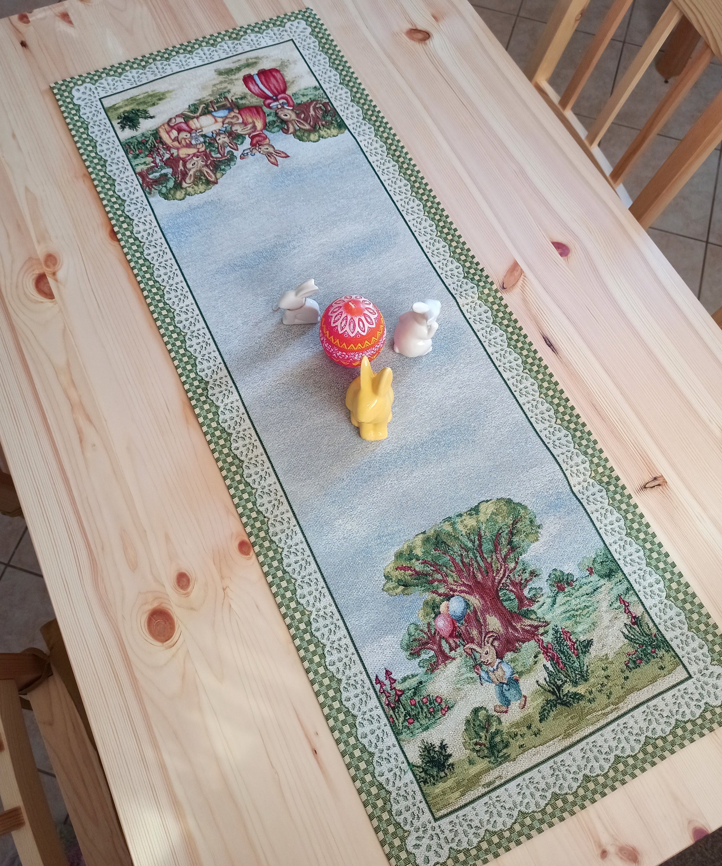 Easter Table Runners Golden Thread Tapestry Fabric Easter Bunny Floral ...