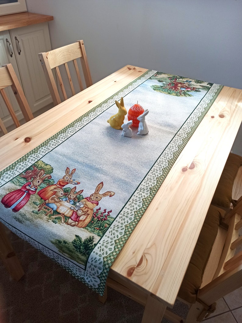 Easter Table Runners Golden Thread Tapestry Fabric Easter Bunny Floral Holiday Naperon - Etsy