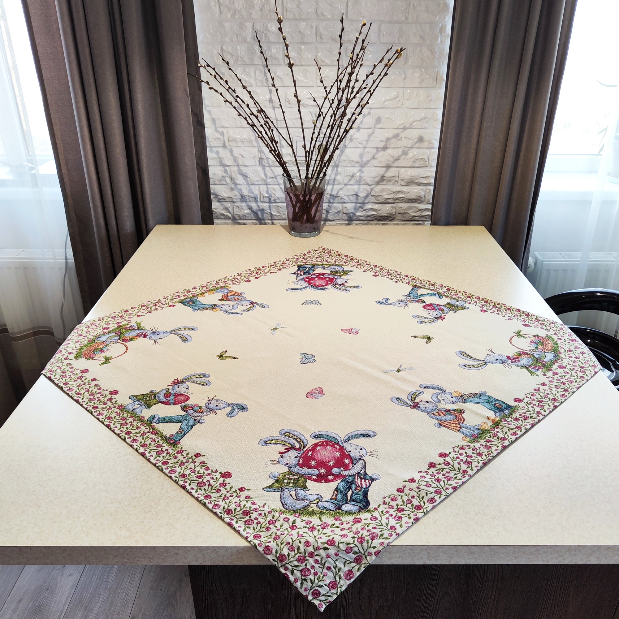 Easter Table Topper Block Print Table Cloth Centerpieces Tapestry ...