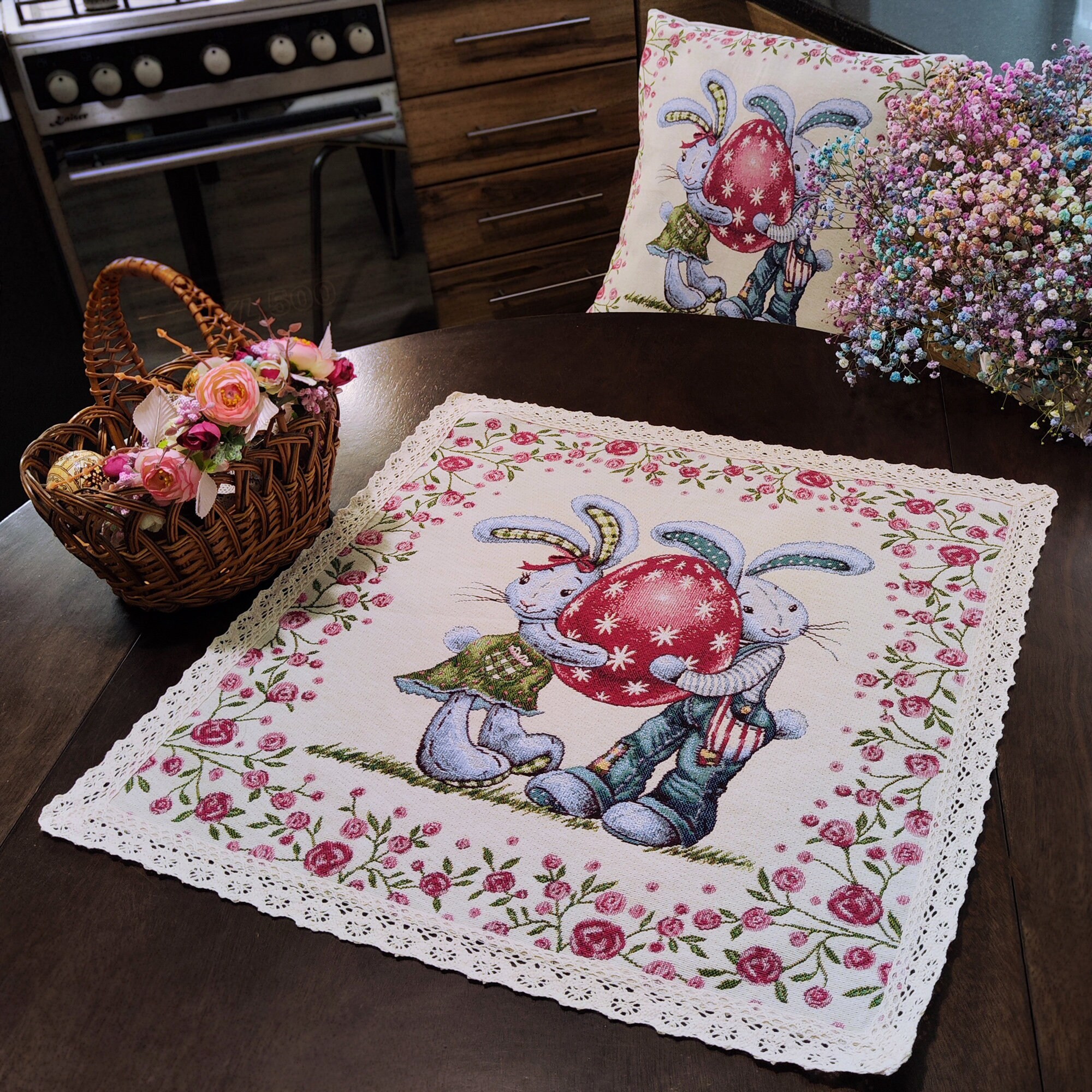 Easter Table Topper Block Print Table Cloth Centerpieces Tapestry ...