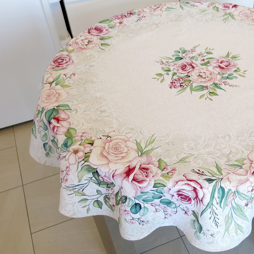 Round Tablecloth Fabric Floral Flowers Rose Table Cover Tapestry Table ...