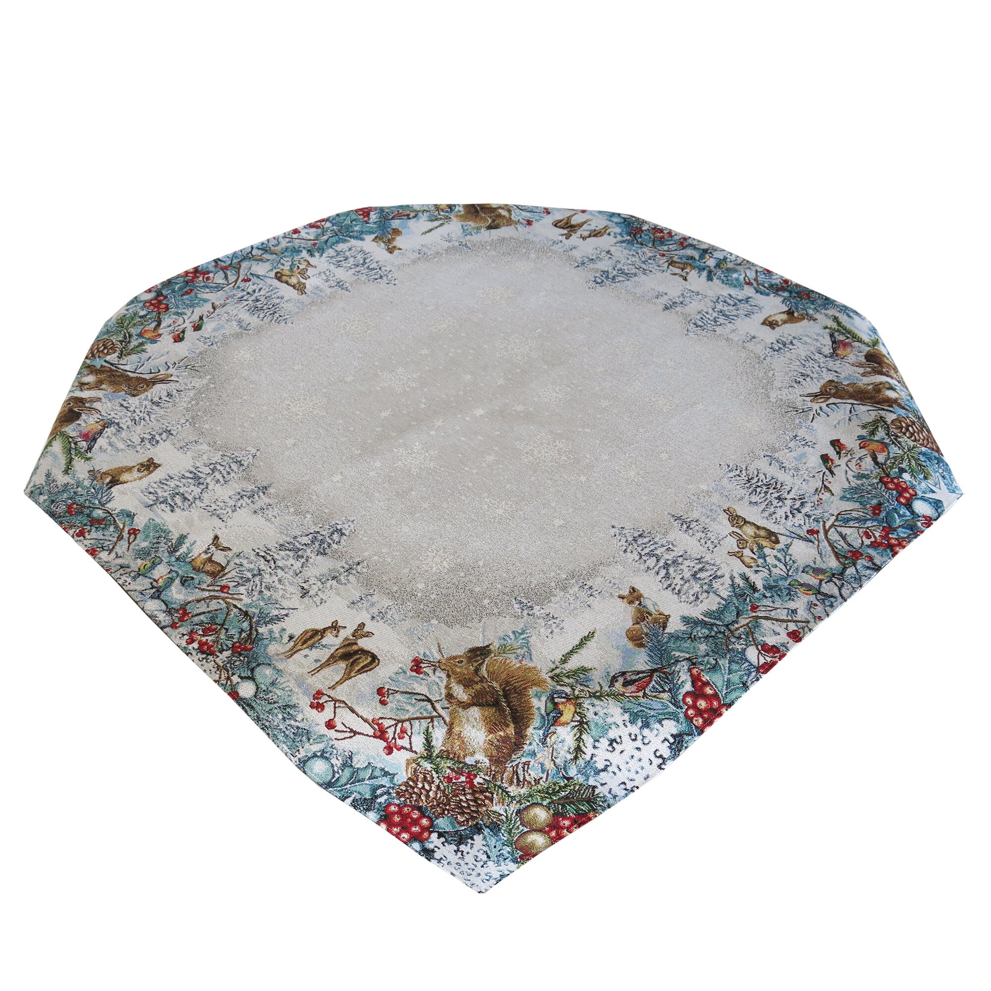 Christmas Tablecloth With Silver Threads Tapestry Fabric Xmas ...