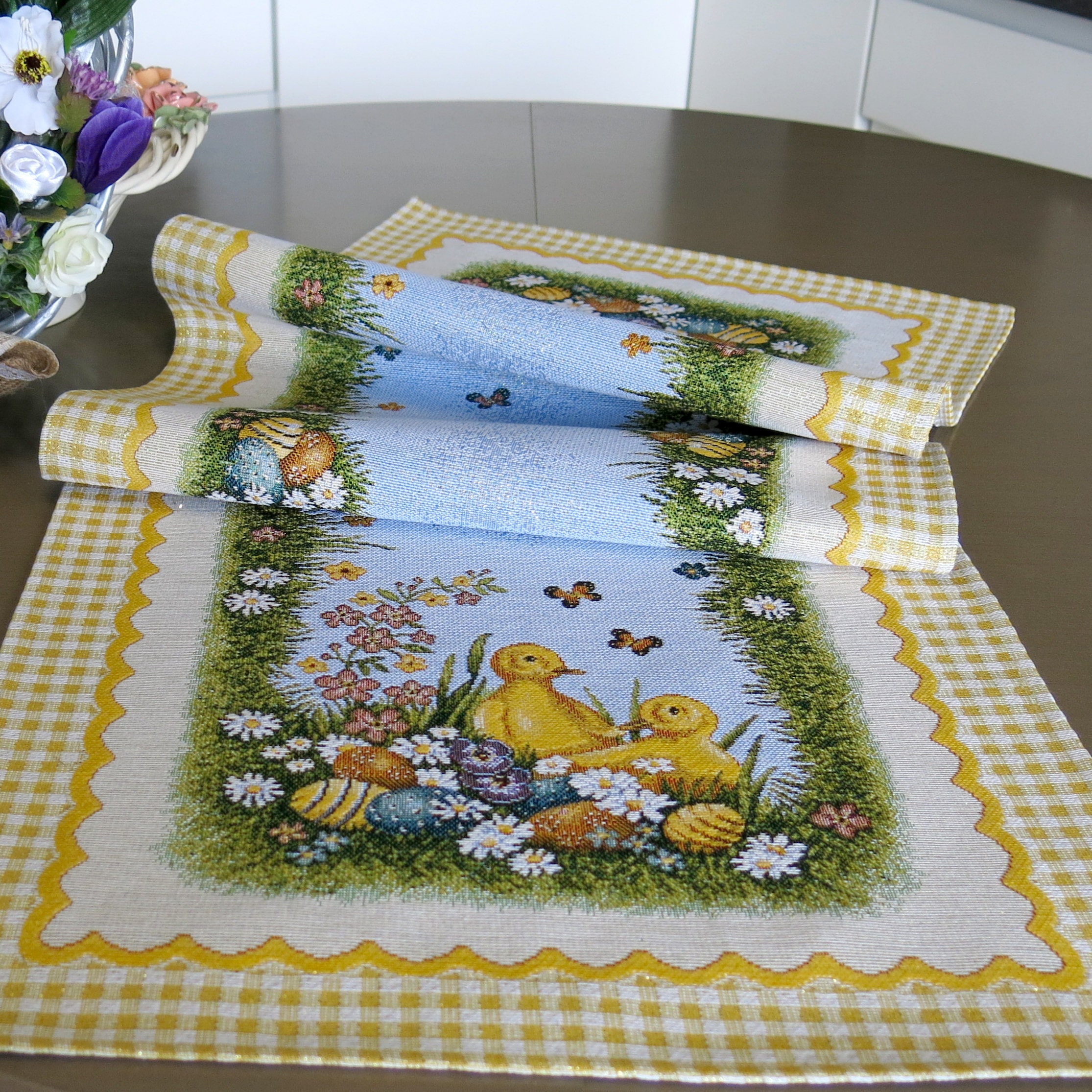 Easter Table Runners Tapestry Fabric Swan Floral Holiday Naperon - Etsy