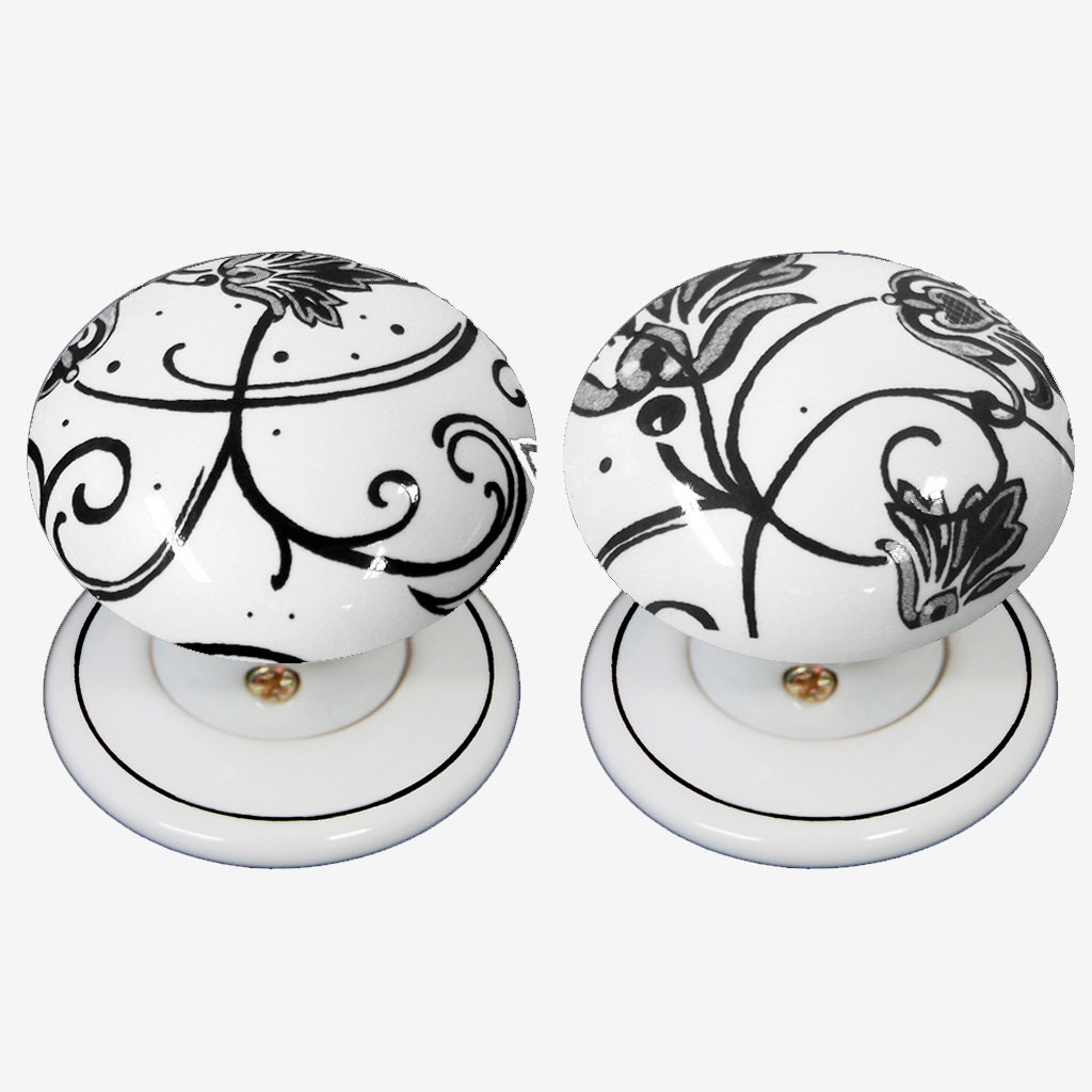 Ceramic Door Knob Set White Black Parisian Design pair - Etsy