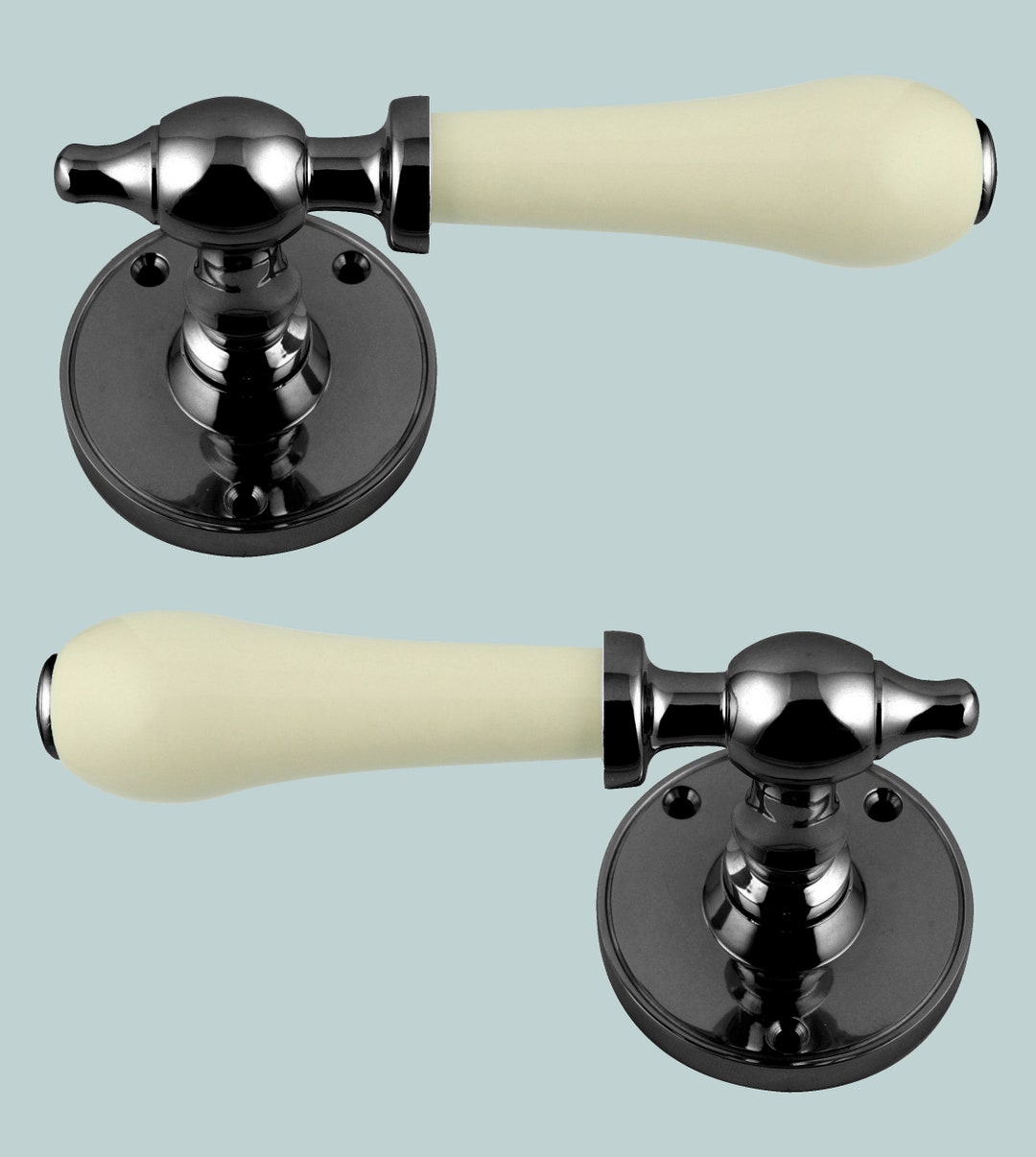 Cream Porcelain Lever Door Handle on Rose Black Chrome - Etsy