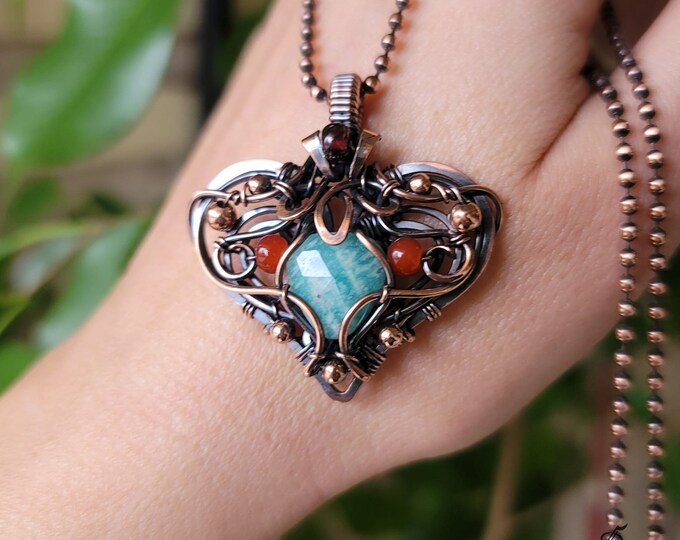 Unique Handmade Ornate Heart Talisman Pendant Necklace With Genuine ...