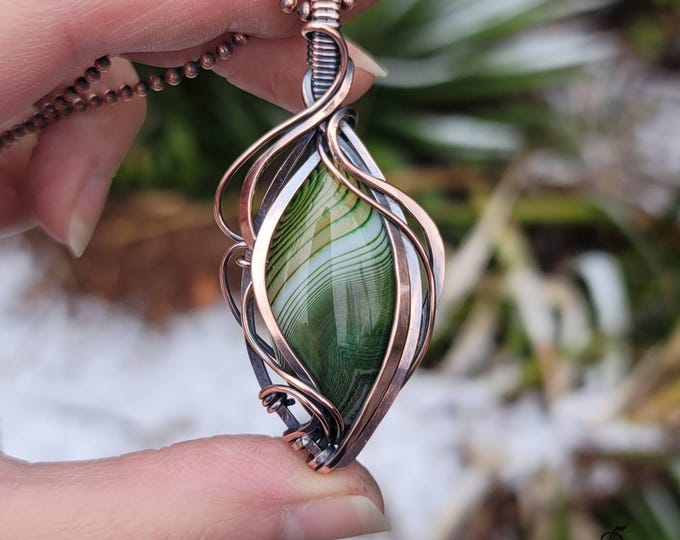 Natura: Unique Handmade Flowy Talisman Pendant Necklace With Dyed Green ...