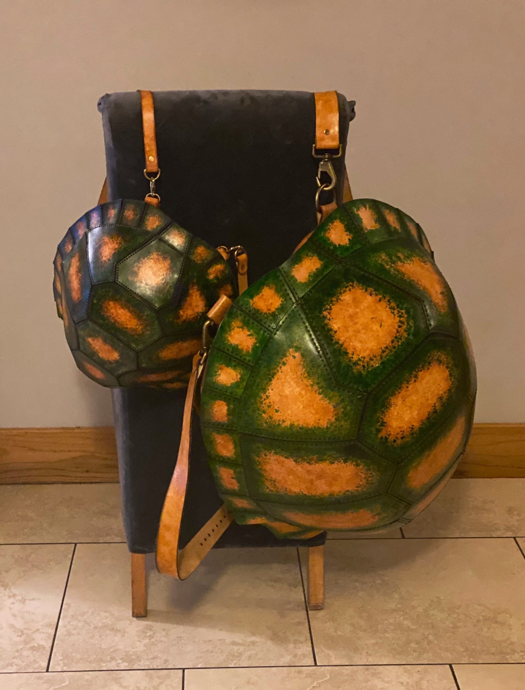 XL Extra Large Leather Turtle Tortoise Backpack Bag Purse - Etsy