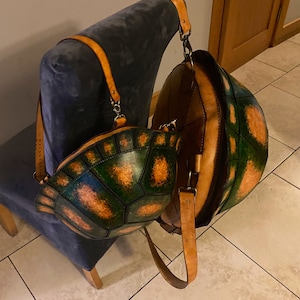 XL Extra Large Leather Turtle Tortoise Backpack Bag Purse - Etsy