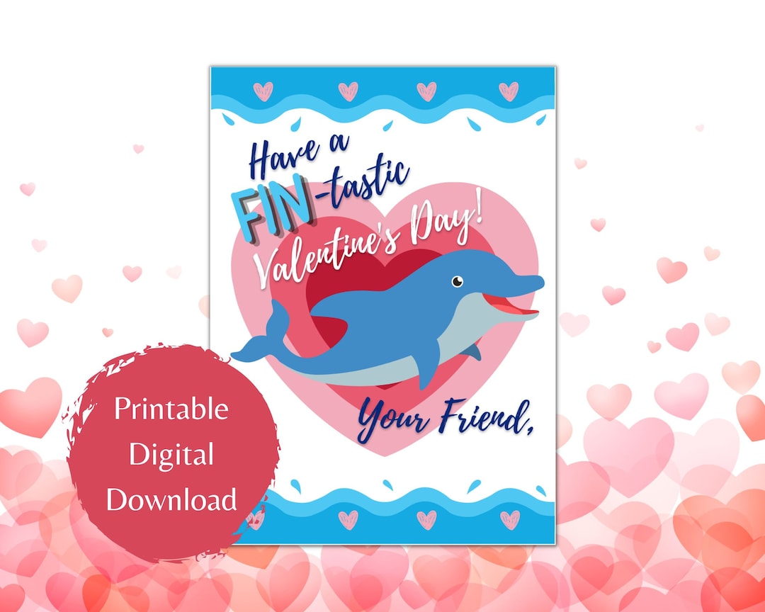 Printable Dolphin Valentines for Kids, Cards for Valentine's Day School ...