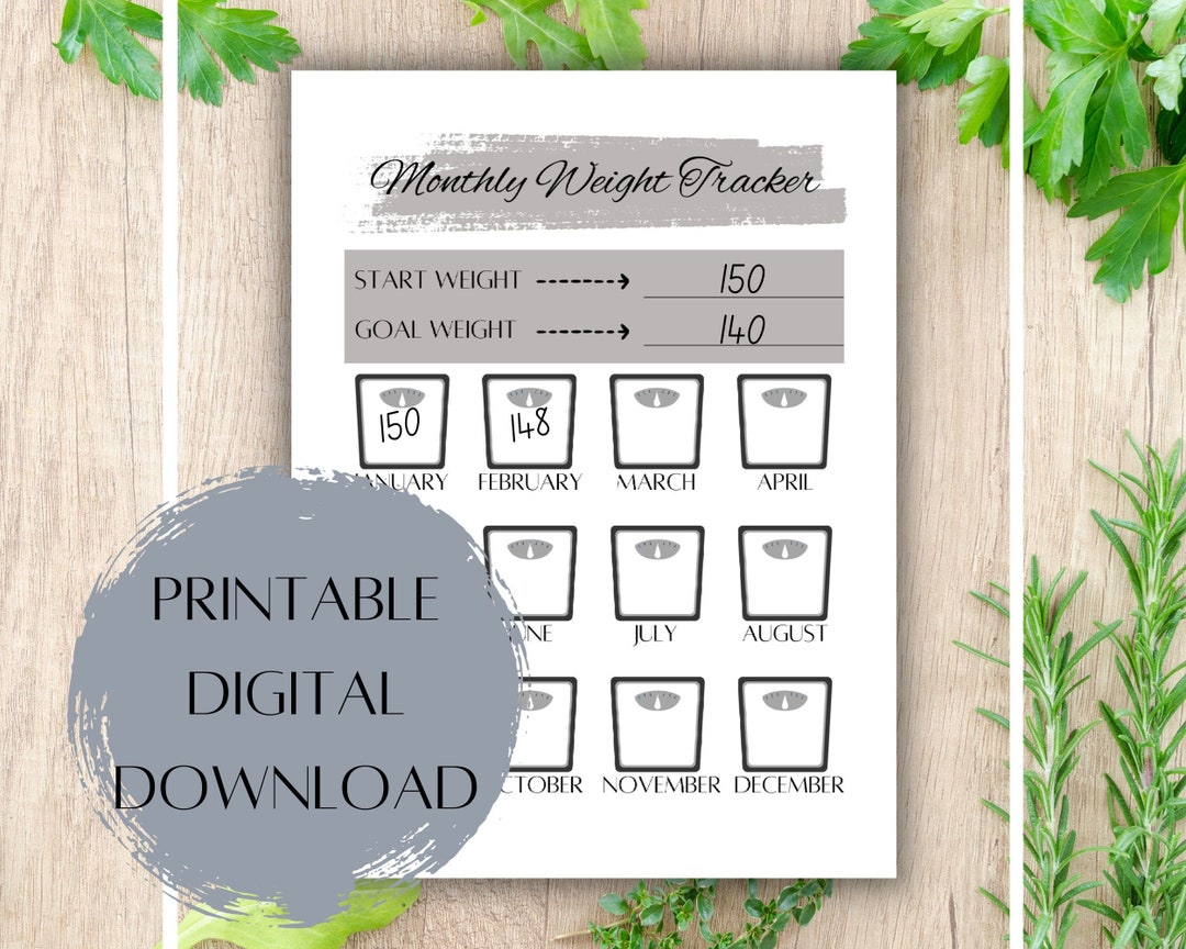 Printable Monthly Weight Tracker Digital Download Loss or Gain Goal ...