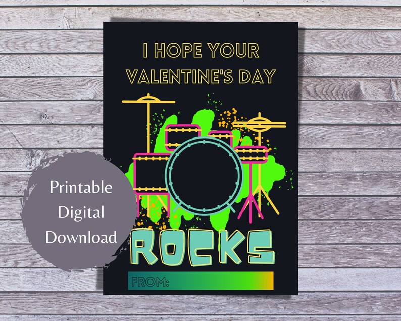 Printable Drums Valentine for Kids Cards for Valentine's - Etsy