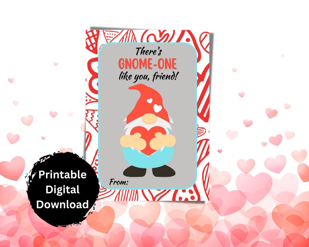 Gnomo San Valentín imprimible para niños, Tarjetas para fiesta escolar de San Valentín niño o ...